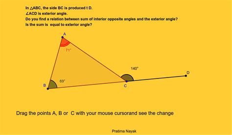 Exterior Angle Of A Triangle Is Sum Of Its Interior Opposite Angles Geogebra