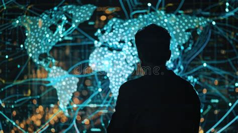A Cybersecurity Expert Analyzing A Digital Network Map With Lines Connecting Nodes And Data