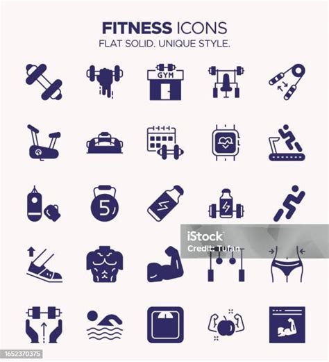 피트니스 아이콘 세트 솔리드 스타일 피트니스 장비 운동 아이콘 운동 기호 체육관 건강한 라이프스타일 운동에 대한 스톡 벡터 아트 및 기타 이미지 Istock