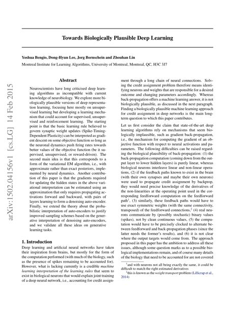 Pdf Towards Biologically Plausible Deep Learning