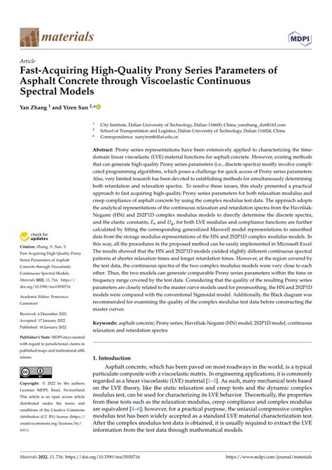 Pdf Fast Acquiring High Quality Prony Series Parameters Of Asphalt Concrete Through