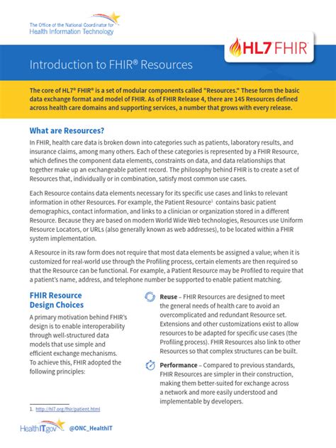 Intro To Fhir Resources Fact Sheet Pdf Information Science Computing
