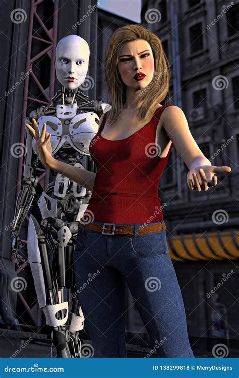 Женский робот и человеческая иллюстрация женщины Стоковое Фото изображение насчитывающей