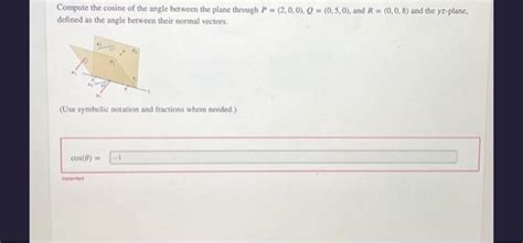 Solved Compute The Cosine Of The Angle Between The Plane Chegg Com
