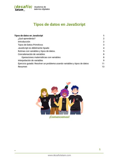 Lectura 5 Tipos De Datos En Javascript Pdf Lenguaje De Programación Tipo De Datos