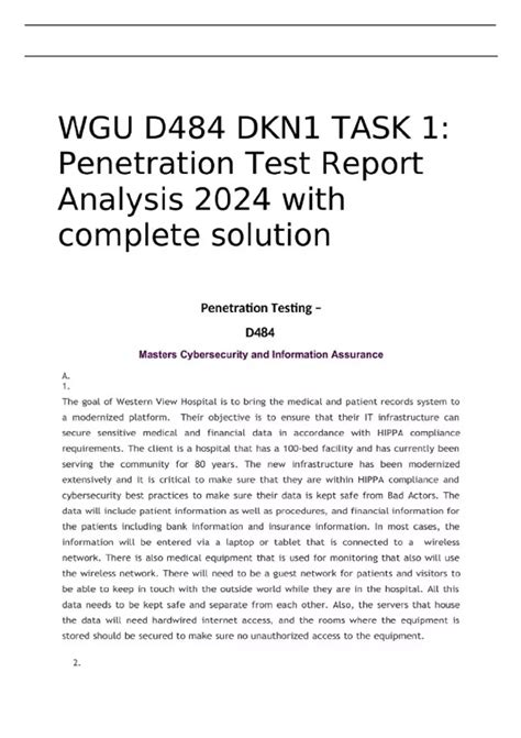 Wgu D484 Dkn1 Task 1 Penetration Test Report Analysis 2024 With Complete Solution Wgu D484