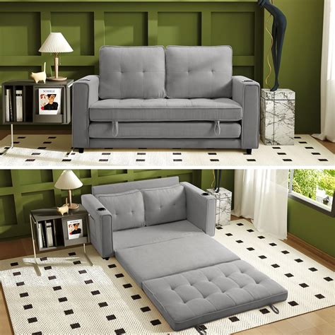 54 W 81 L Grey Sleeper Sofa Bedfolding Couch Bed For Small Spaces
