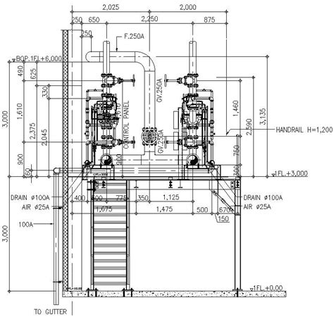 Factory Machine Elevation Details In Autocad Dwg File