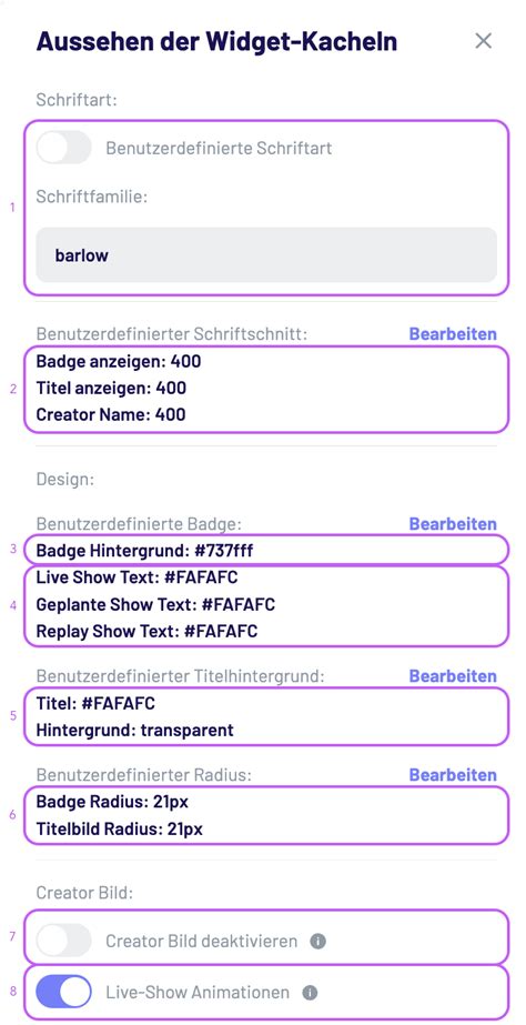 Widget Style Configuration LIVEBUY