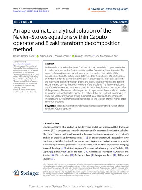 Pdf An Approximate Analytical Solution Of The Navierstokes Equations Within Caputo Operator