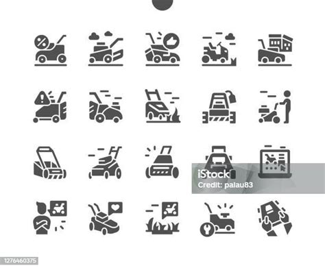 잔디에 잔디 무버 잔디를 절단 하는 기계 잔디와 잔디를위한 장비 벡터 솔리드 아이콘입니다 간단한 그림 아이콘에 대한 스톡 벡터 아트 및 기타 이미지 Istock