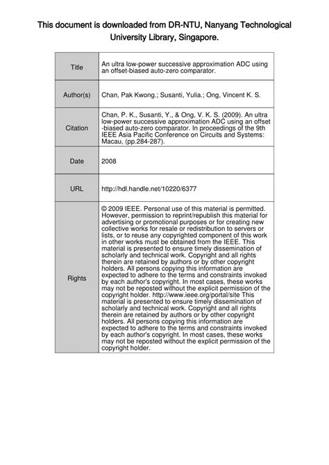 Pdf An Ultra Low Power Successive Approximation Adc Using An Offset
