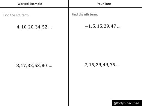 nth term of a quadratic sequence variation theory