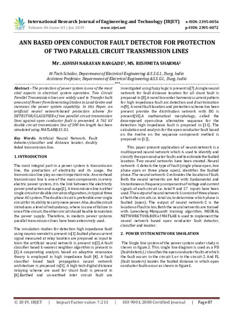 Pdf Irjet Ann Based Open Conductor Fault Detector For Protection Of Two Parallel Circuit