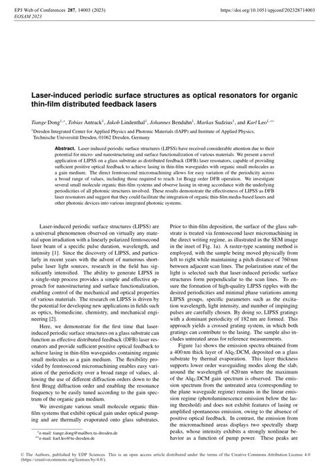 Pdf Laser Induced Periodic Surface Structures As Optical Resonators For Organic Thin Film