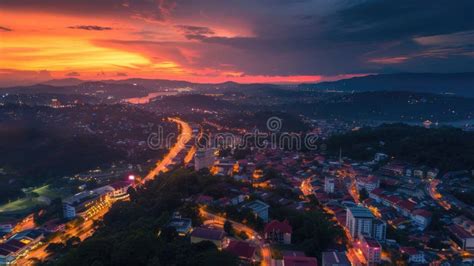 Aerial Cityscape At Night From Above Top Down View Stock Illustration