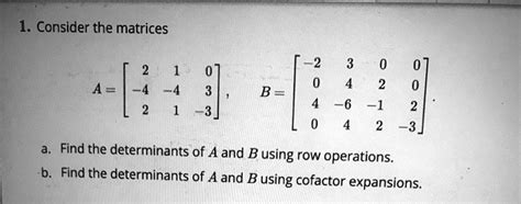 Solved 1 Consider The Matrices 0 3 Find The Determinants Of A And B