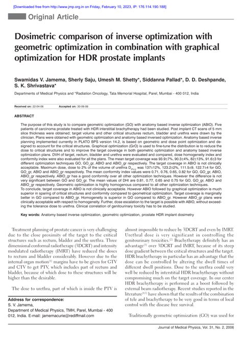 Pdf Dosimetric Comparison Of Inverse Optimization In Combination With Graphical Optimization