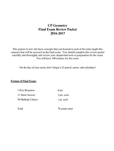 Fillable Online Geometry Final Exam Review Packet With Step By Fax Email Print Pdffiller