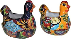 Talavera Blue And Yellow Chicken Planters 12 Patio Lawn
