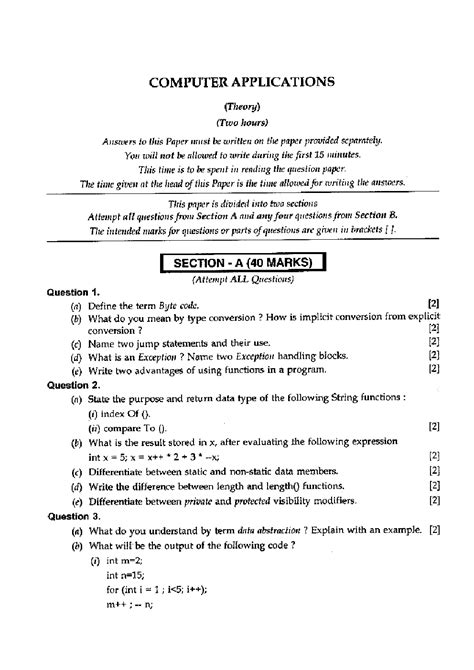 Download Icse Class 10 Computer Application Previous Year Question Paper Pdf Online 2020