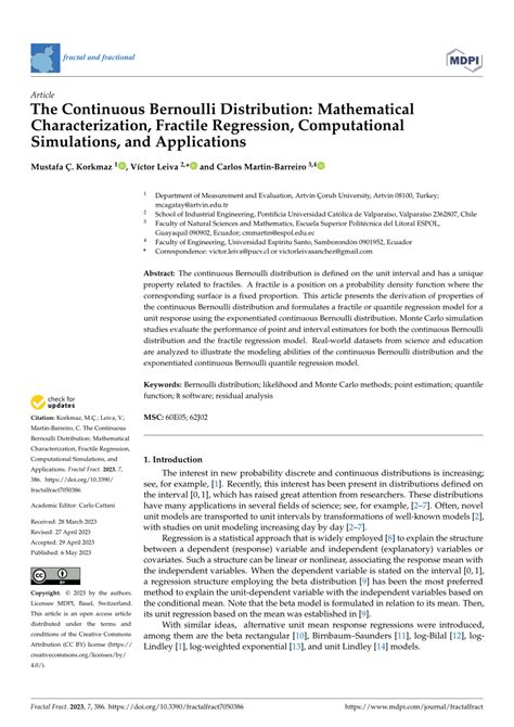 PDF The Continuous Bernoulli Distribution Mathematical Characterization Fractile Regression
