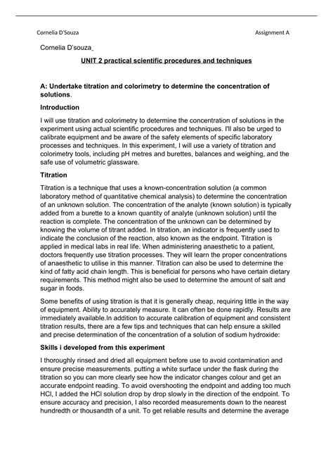 Unit 2 A Titration Btec Applied Science Unit 2 Learning Aim A