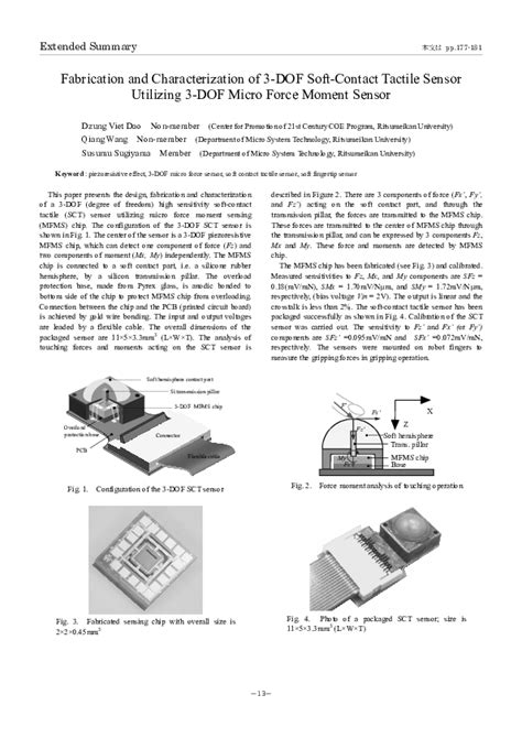Pdf Fabrication And Characterization Of 3 Dof Soft Contact Tactile Sensor Utilizing 3 Dof