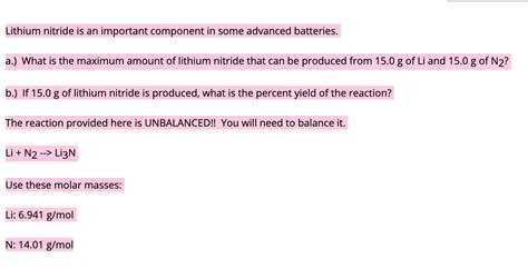 Solved Lithium Nitride Is An Important Component In Some