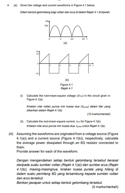 Solved 4 A Given The Voltage And Current Waveforms In Chegg Com