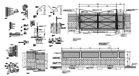 Perimeter Fence With Wall All Sided Section Plan And Construction