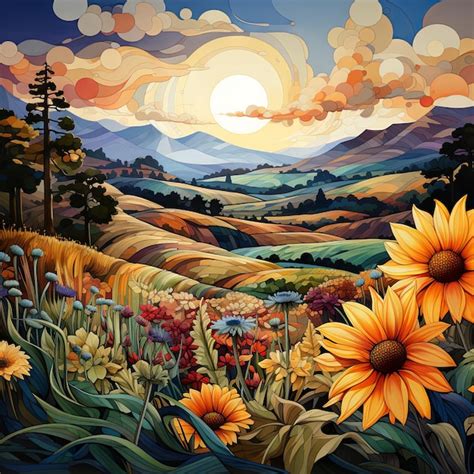 Premium Ai Image Watercolor Illustration Of A Wheat Field Surrounded