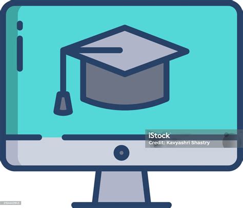 E Learning Linear Color Vector Illustration Stock Illustration