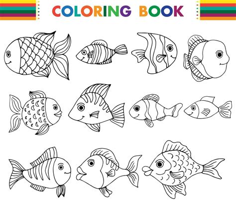 Peces Para Colorear Vectores Iconos Gráficos Y Fondos Para Descargar