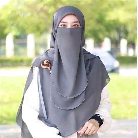 Jual Cadar 2layer Ceruti Babydoll Premium Acesoris Jilbab Niqab Tali 2Layar Ceruty Babydoll
