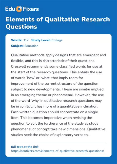 Elements Of Qualitative Research Questions