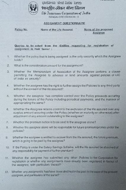 Lic Forms Download Lic Policy Assignment Forms Lic Forms Download Form Of Assignment Of