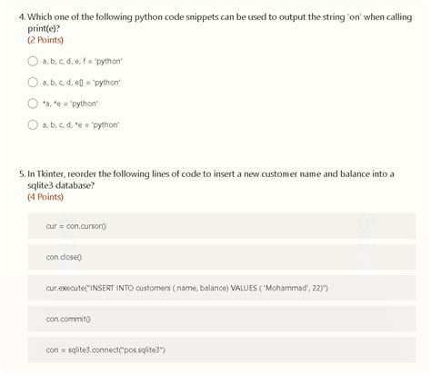 Solved Which One Of The Following Python Code Snippets Chegg