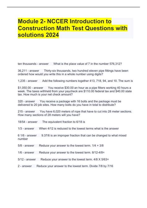 Module 2 Nccer Introduction To Construction Math Test Questions With