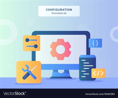 Configuration Set Gear On Display Monitor Vector Image