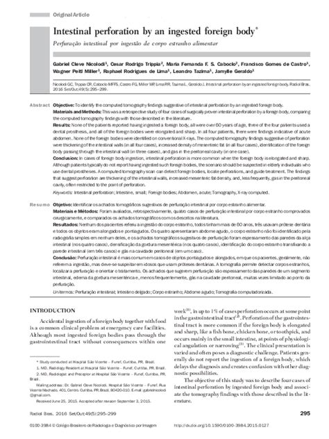 Pdf Intestinal Perforation By An Ingested Foreign Body