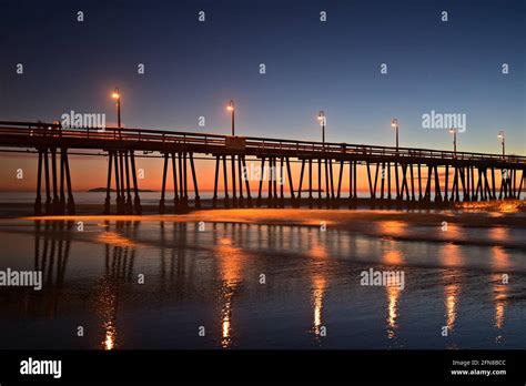 Sunset Seascape With Panoramic View Of Imperial Beach Pier In San Diego
