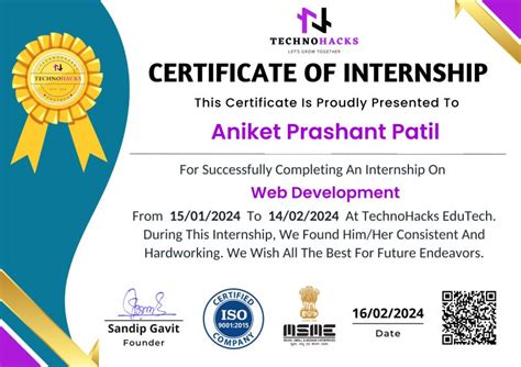 Aniket Patil On Linkedin Internshipcomplete Technohacksedutech