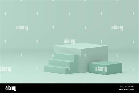 3d Podium Rectangular Box With Stairs For Climbing Green Basic