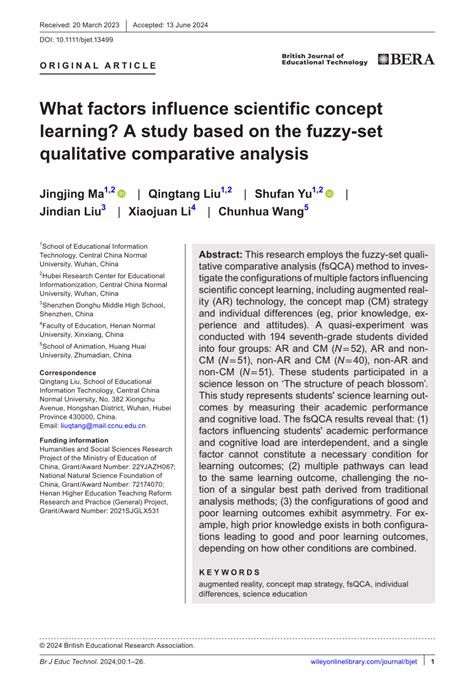 What Factors Influence Scientific Concept Learning A Study Based On The Fuzzyset Qualitative
