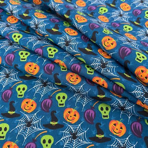Halloween Fabric Creepy Things Navy Blue Cotton Quilting And Craft