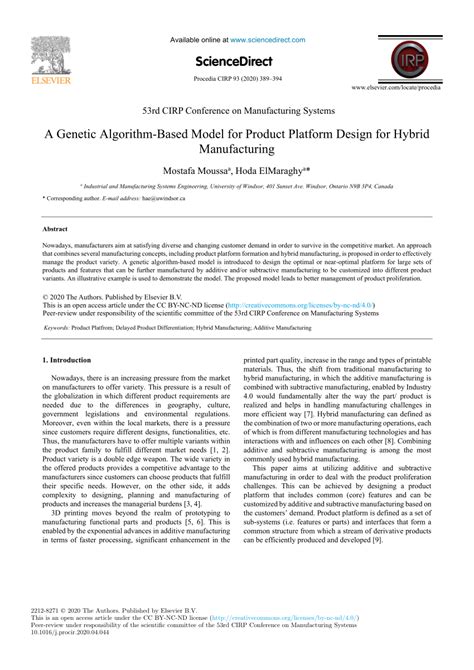 Pdf A Genetic Algorithm Based Model For Product Platform Design For Hybrid Manufacturing