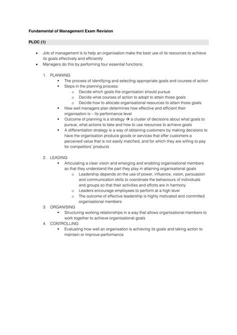 Fundamentals Of Management Exam Revision Mgmt1000 Fundamentals Of Management Curtin