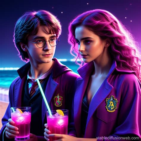 Harry Potter And Hermione Granger On The Beach Dancing In The Moonlight