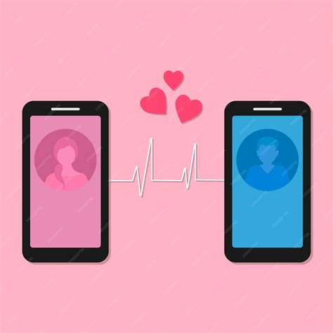 Premium Vector Two Mobile Phones With Avatars Are Connected By A Cardiogram With Hearts